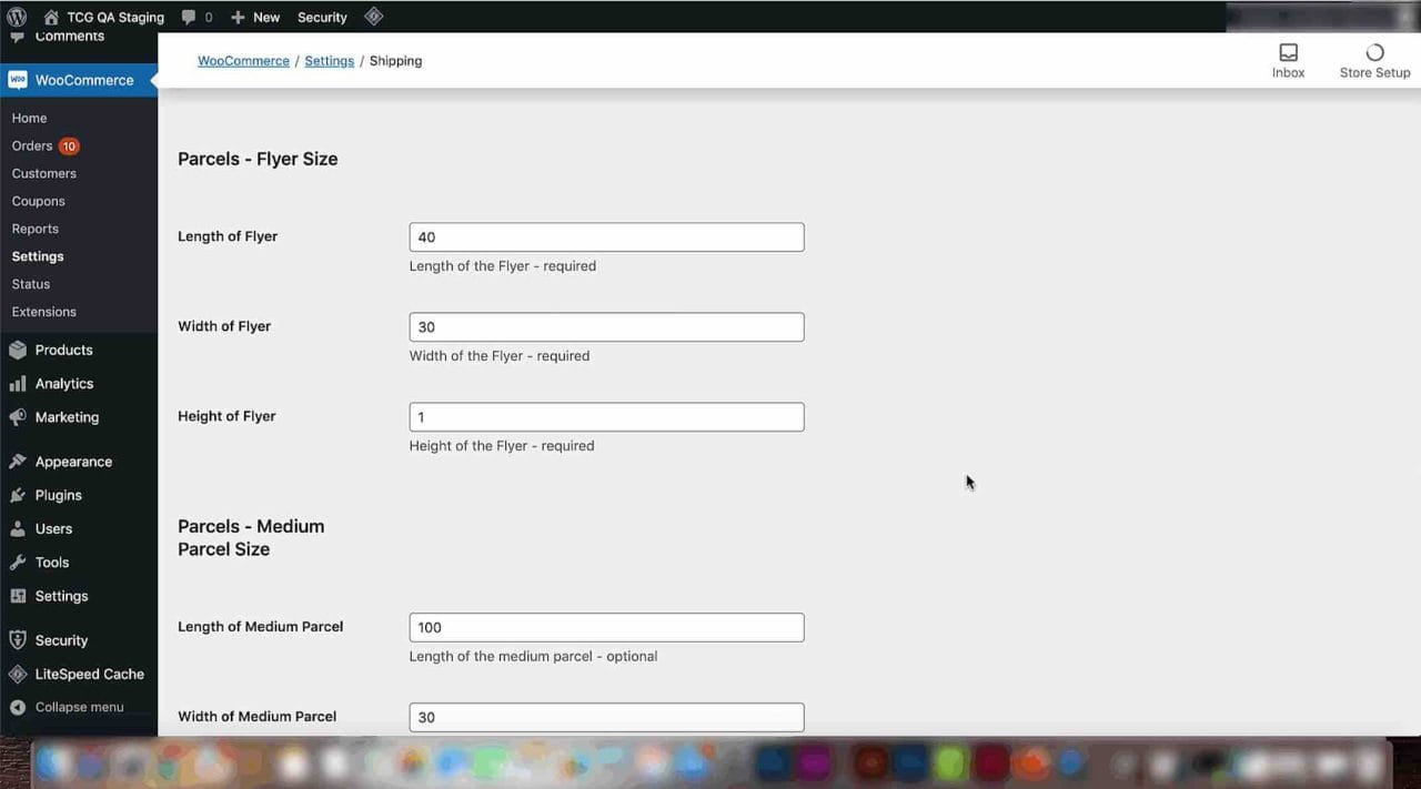 Step 4 - Setting parcel sizes (Essential field) - App Inlet