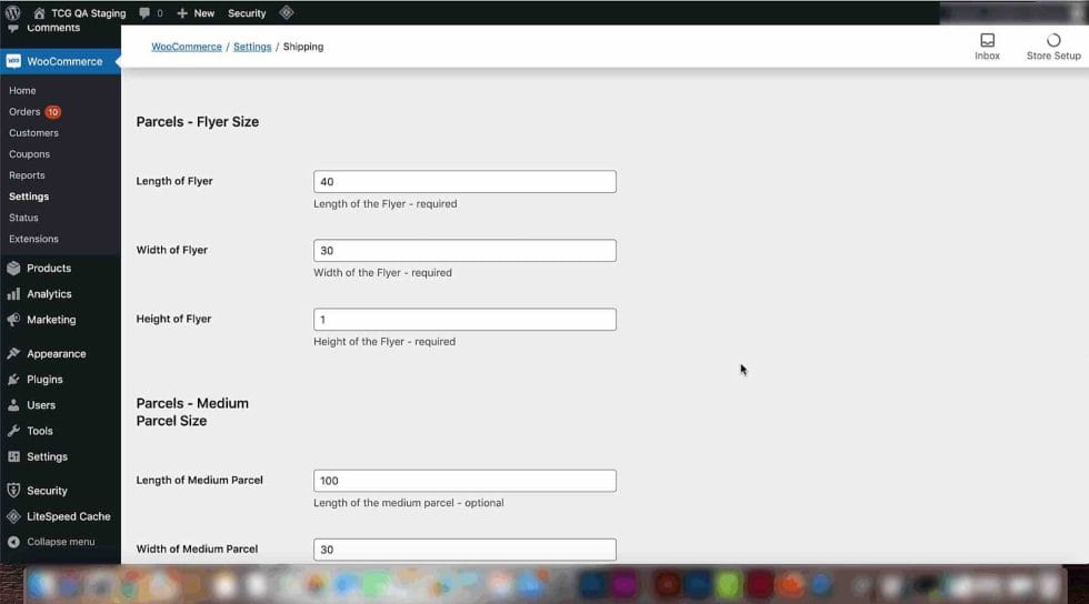 Step 4 - Setting parcel sizes (Essential field) - App Inlet