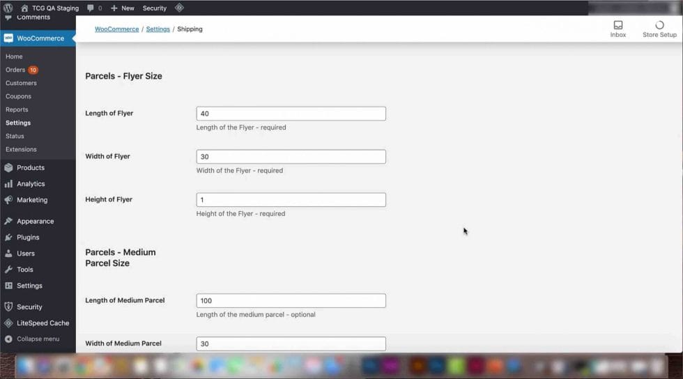 Step 4 - Setting parcel sizes (Essential field) - App Inlet