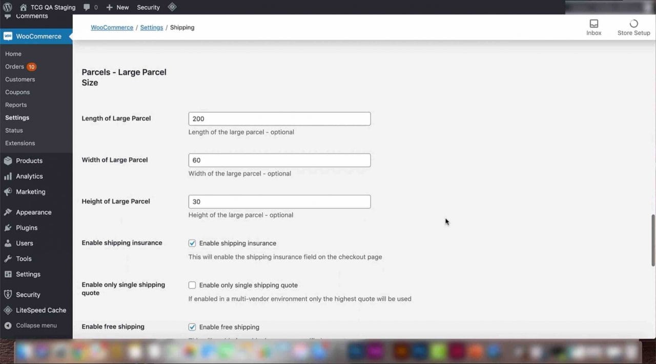 Step 4 - Setting parcel sizes (Essential field) - App Inlet
